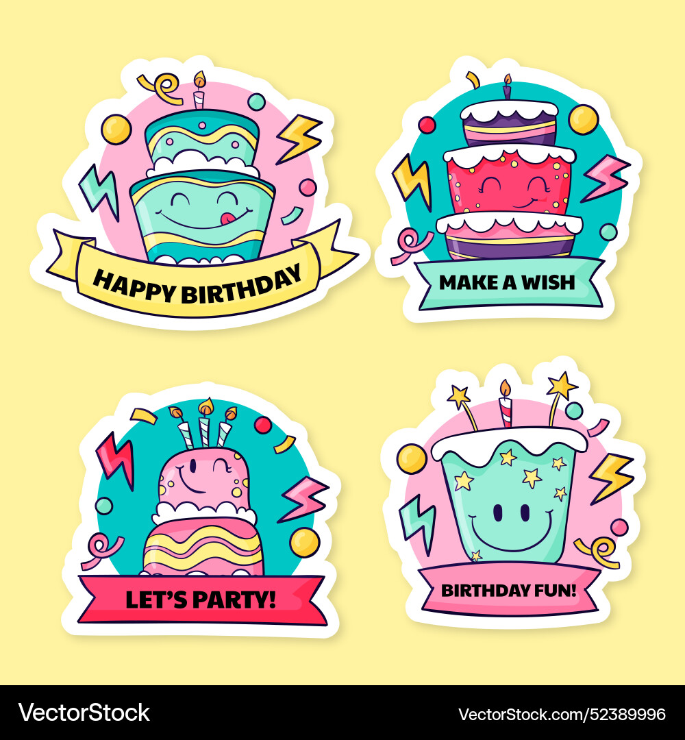 Hand drawn funny birthday label collection Vector Image