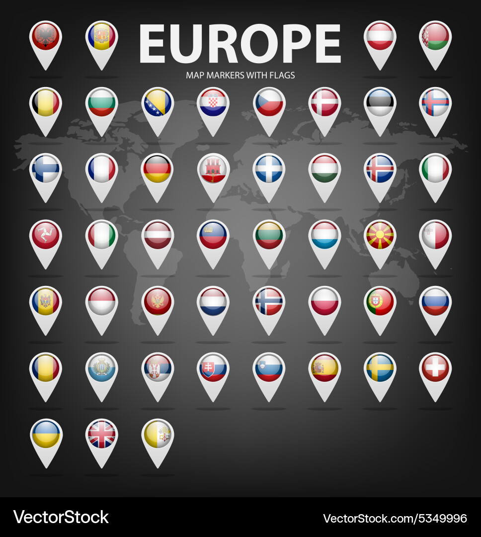 Map markers with flags - europe original colors Vector Image