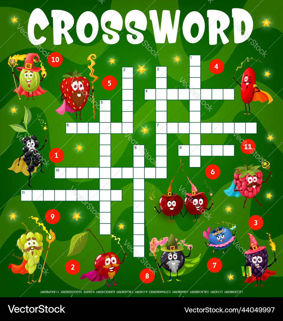 Berry wizard funny characters crossword grid game Vector Image