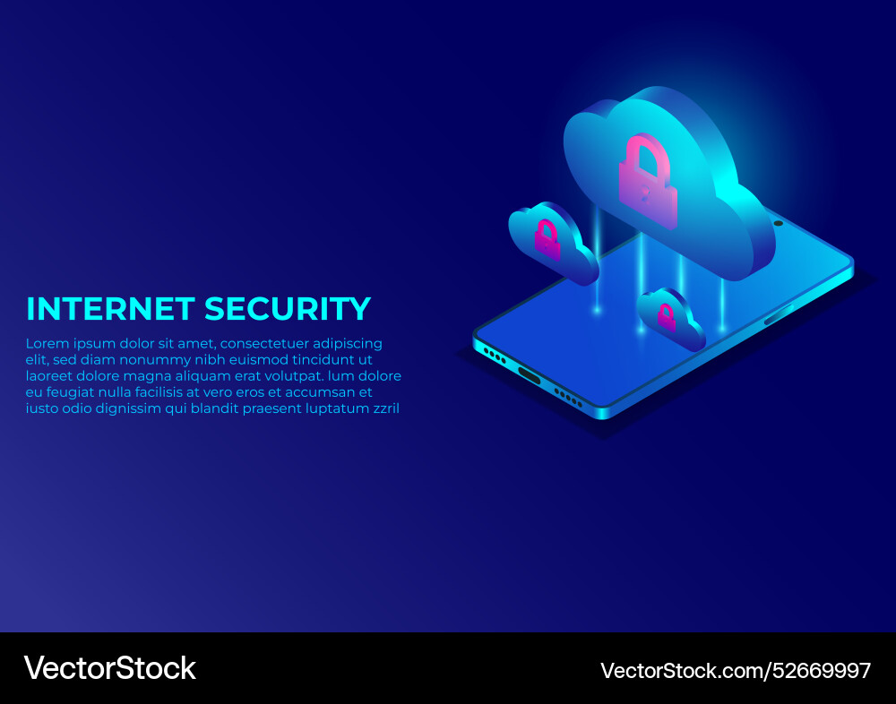 Isometric internet security banner design cloud Vector Image