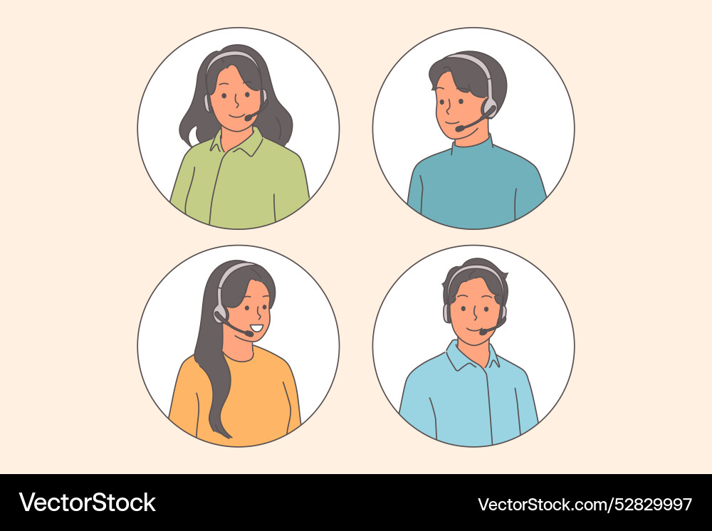 People call center agents with headset for phone Vector Image