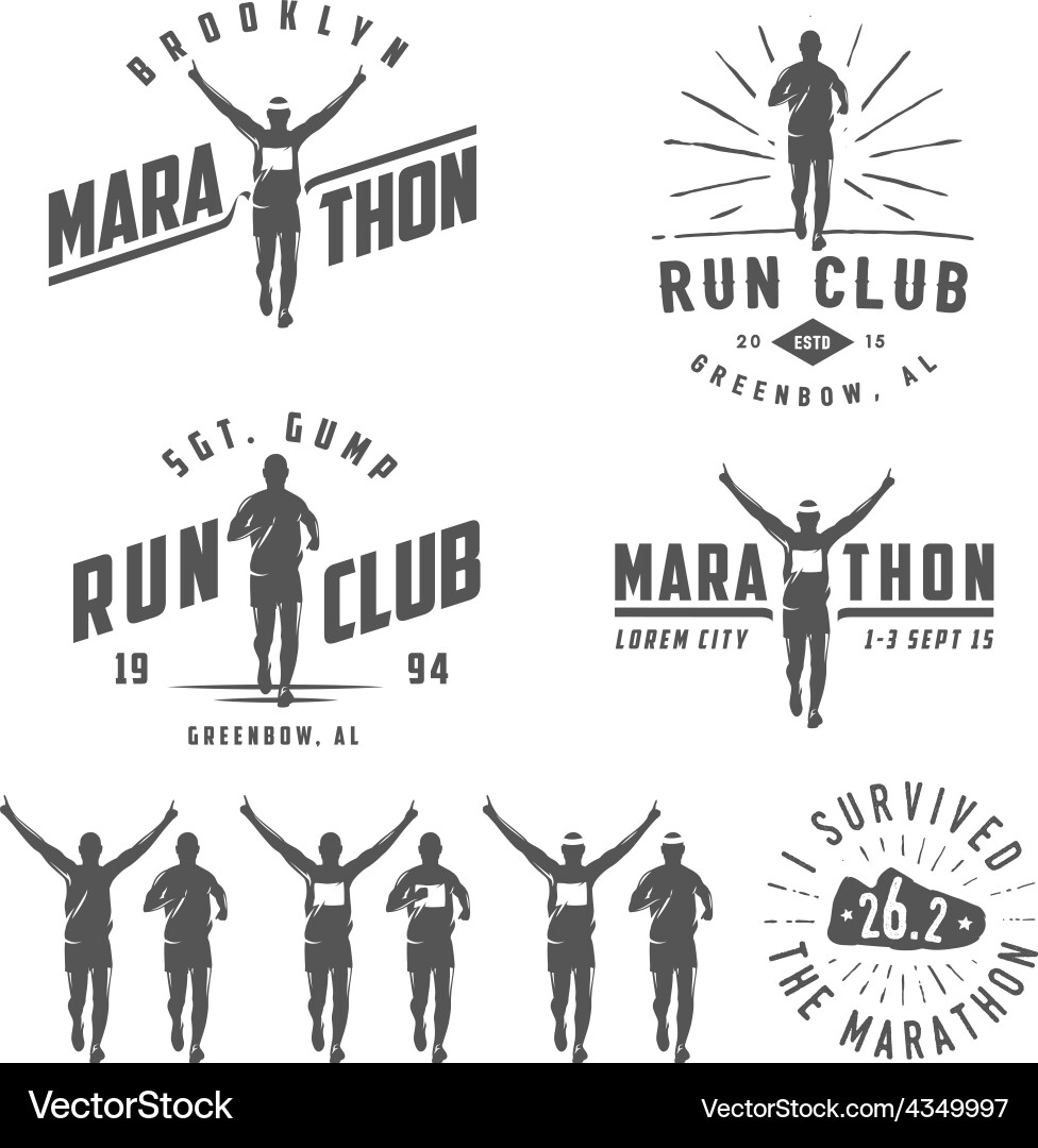 Set of run club labels emblems and design element Vector Image