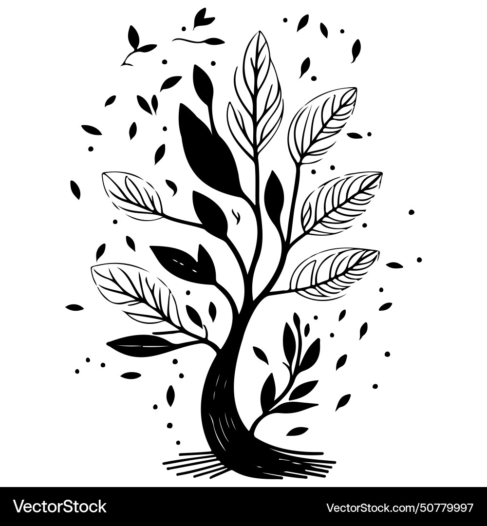 Tree half spring autumn floral sketch draw Vector Image