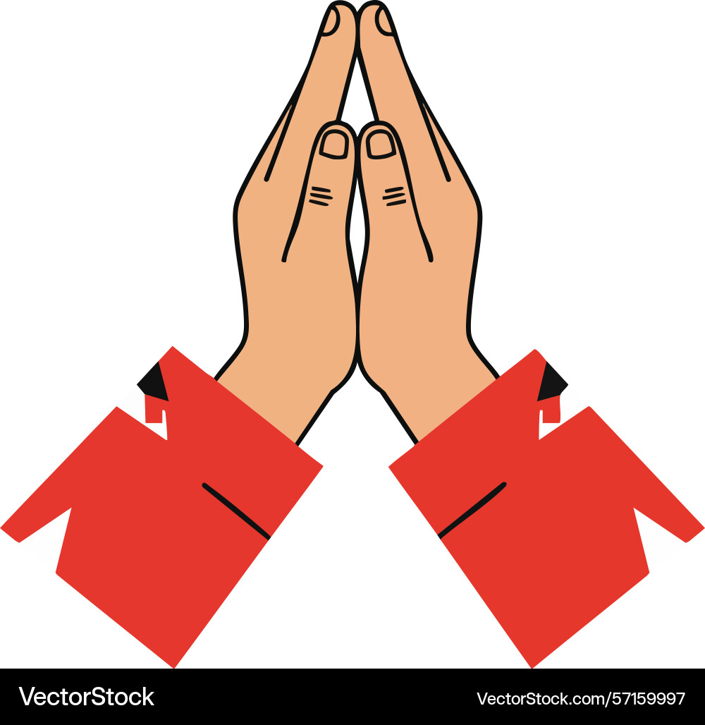 Two hands together gesture with red sleeves Vector Image