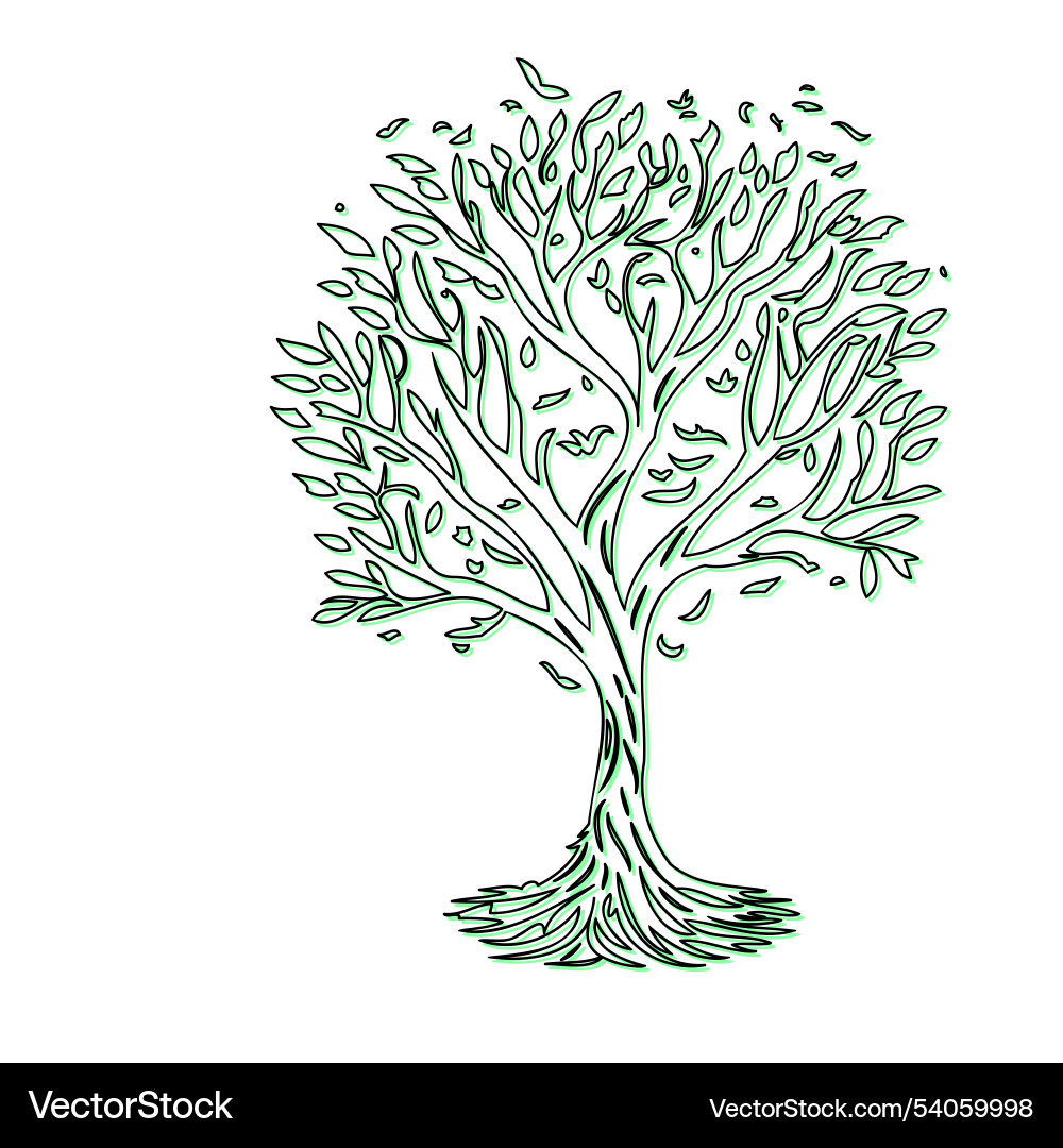 Haunted tree outline sketch green Royalty Free Vector Image