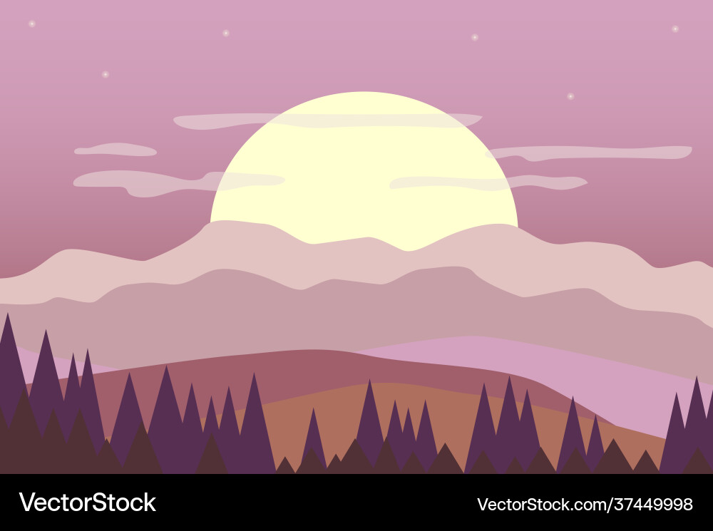 Huge sun over mountains landscape background Vector Image