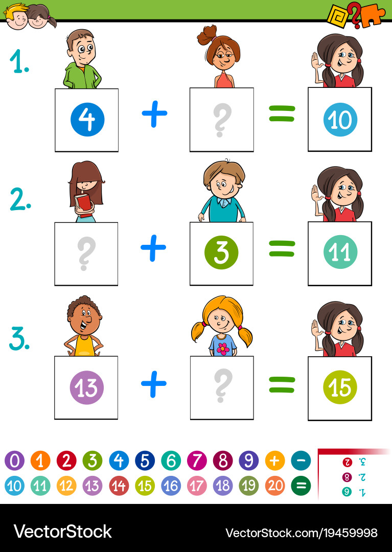 Maths addition educational game with animals Vector Image