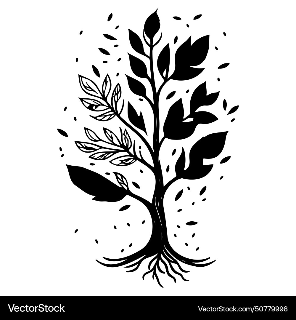 Tree half spring autumn floral sketch draw Vector Image