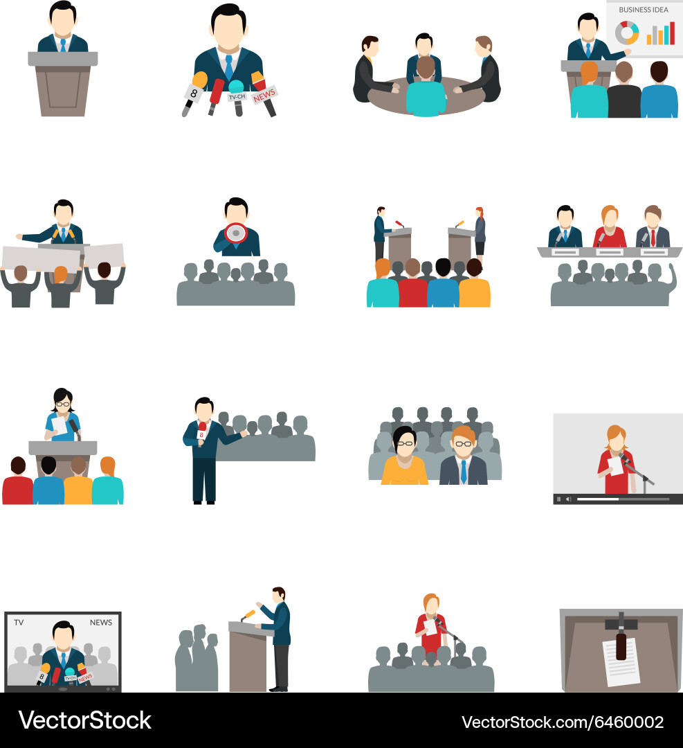 Public Speaking Icons Set Royalty Free Vector Image