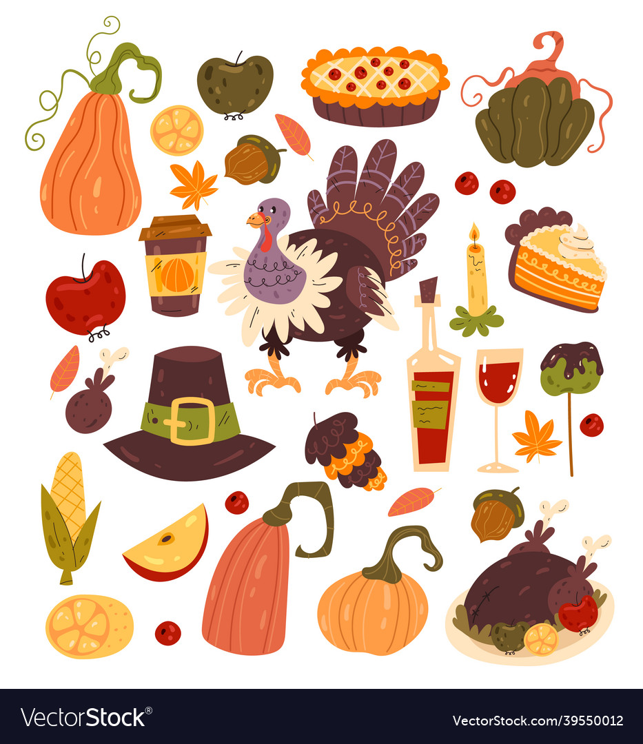 Thanksgiving hand drawn isolated set Royalty Free Vector