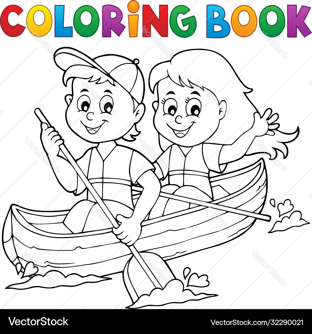 Coloring book kids in boat theme 1 Royalty Free Vector Image