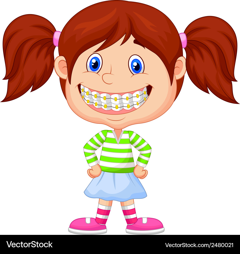 Little girl cartoon with brackets Royalty Free Vector Image