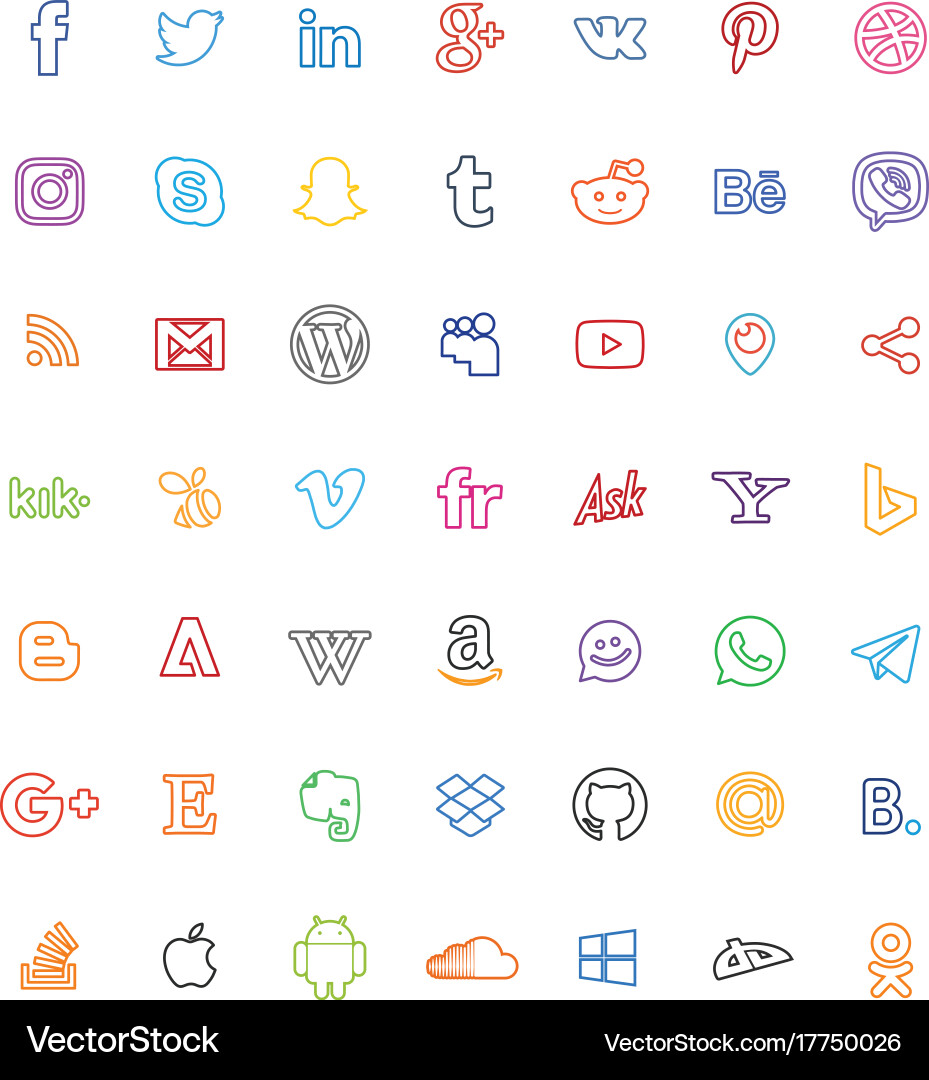 Social media icons line Royalty Free Vector Image