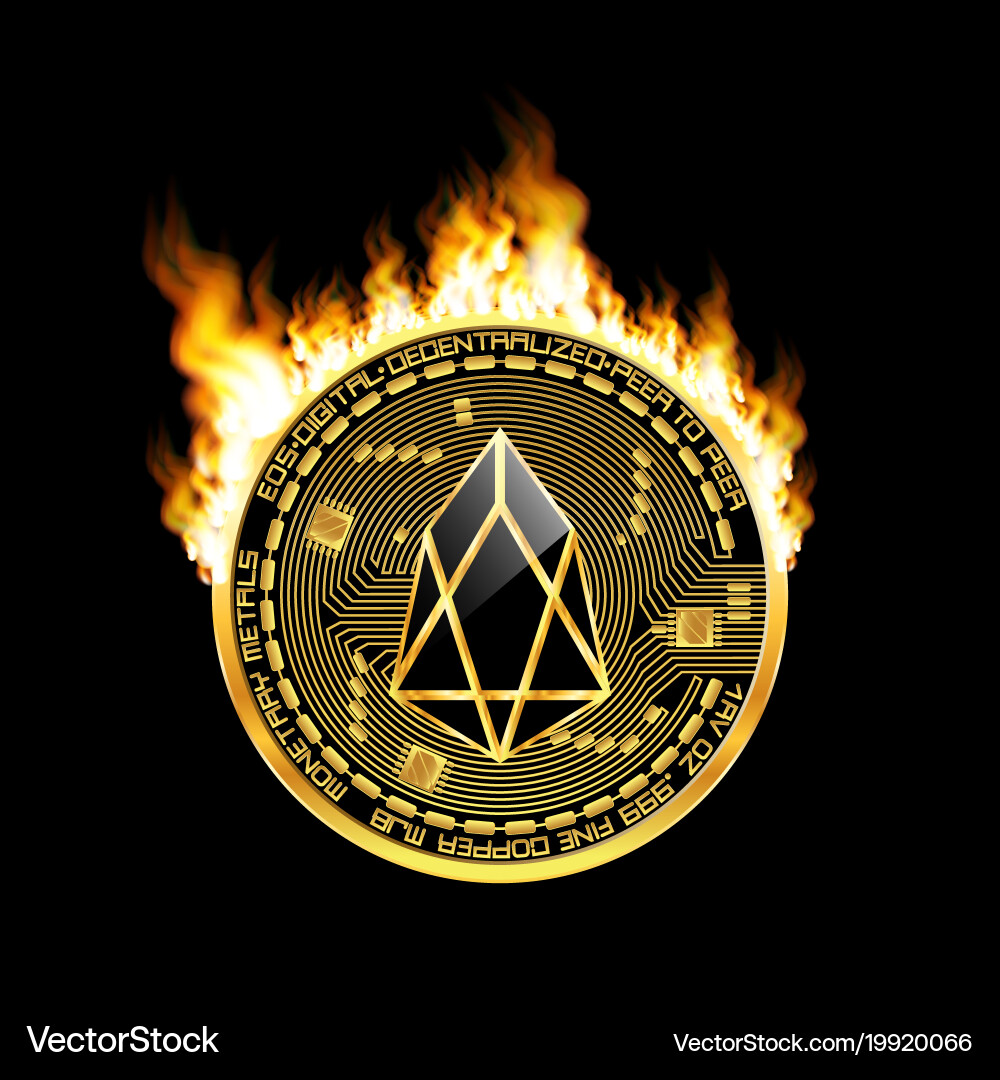 Crypto currency eos golden symbol on fire Vector Image