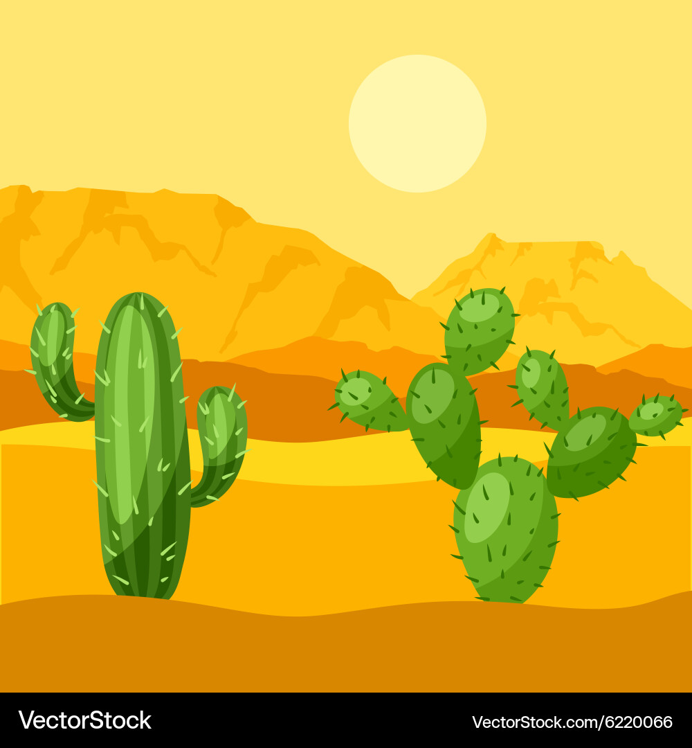 Mexican desert with cactuses Royalty Free Vector Image