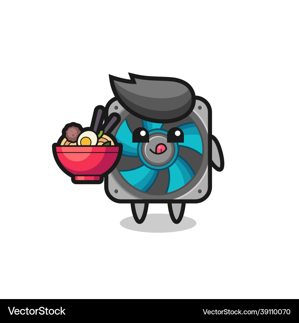 Cute computer fan character eating noodles Vector Image