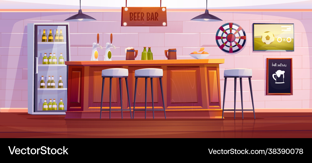 Beer bar or pub empty interior with wooden desk Vector Image