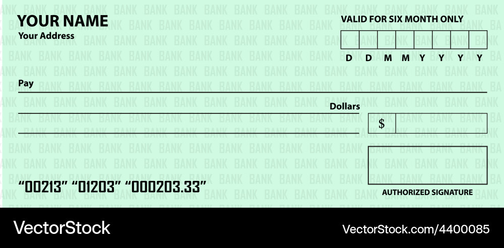 Bank check template Royalty Free Vector Image - VectorStock