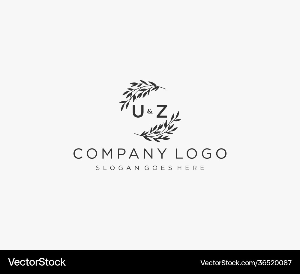 Initial uz letters floral frames monogram wedding Vector Image