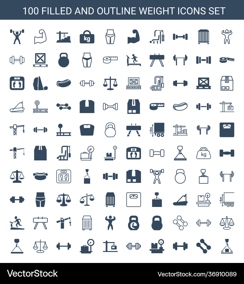 100 weight icons Royalty Free Vector Image - VectorStock