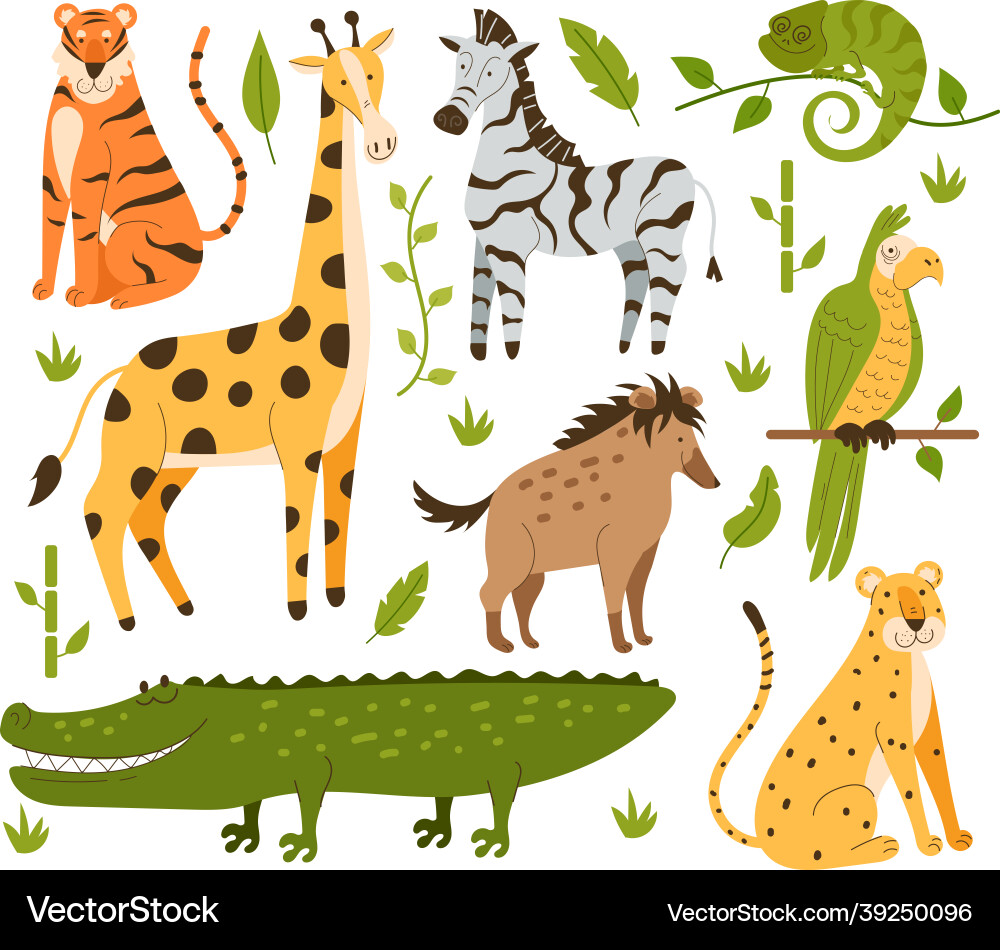 Jungle animals hand drawn style flat design Vector Image