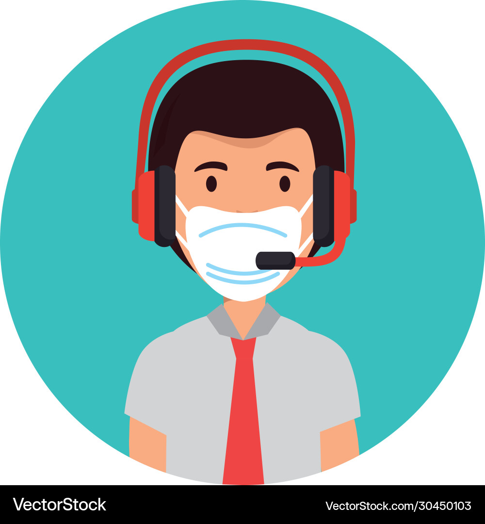 Man agent call center with face mask Royalty Free Vector