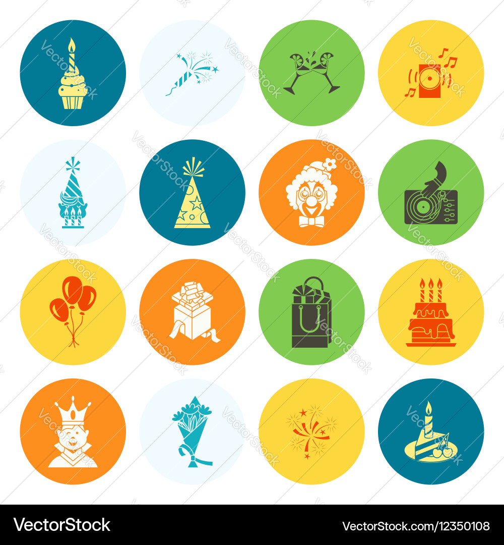 Happy birthday icons set Royalty Free Vector Image