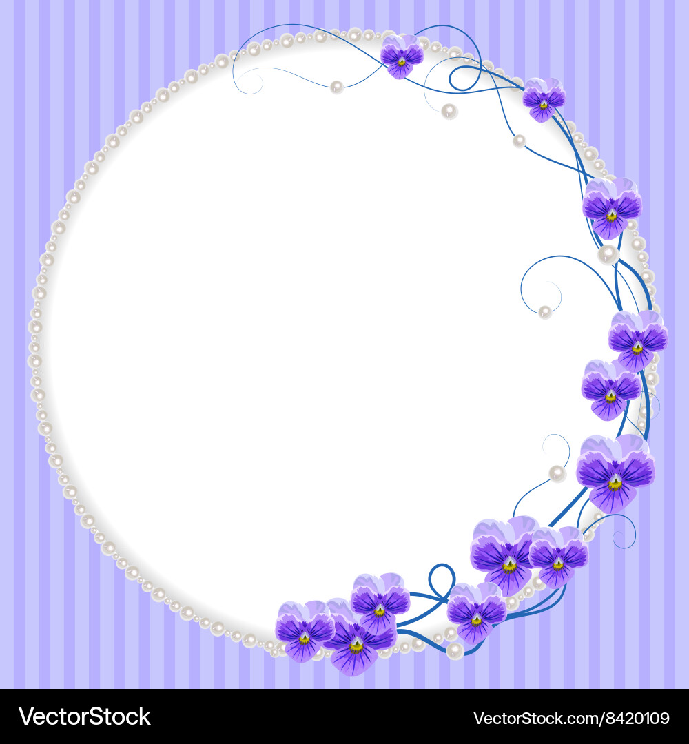 Delicate frame with violet flowers and pearls Vector Image