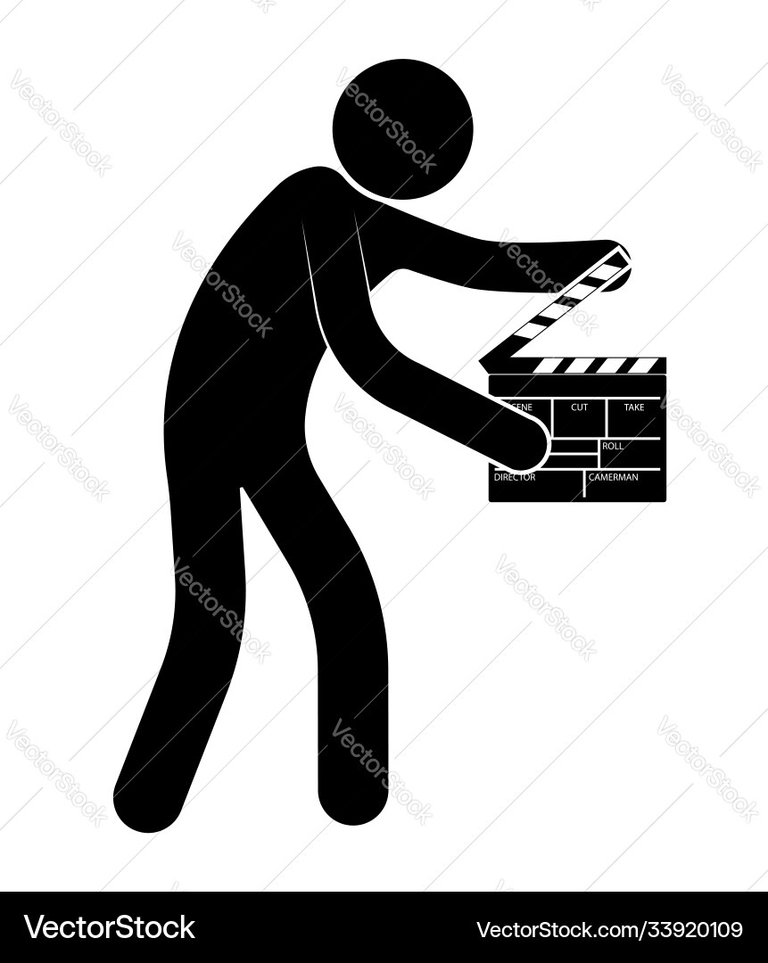 Stick figure assistant director uses Royalty Free Vector