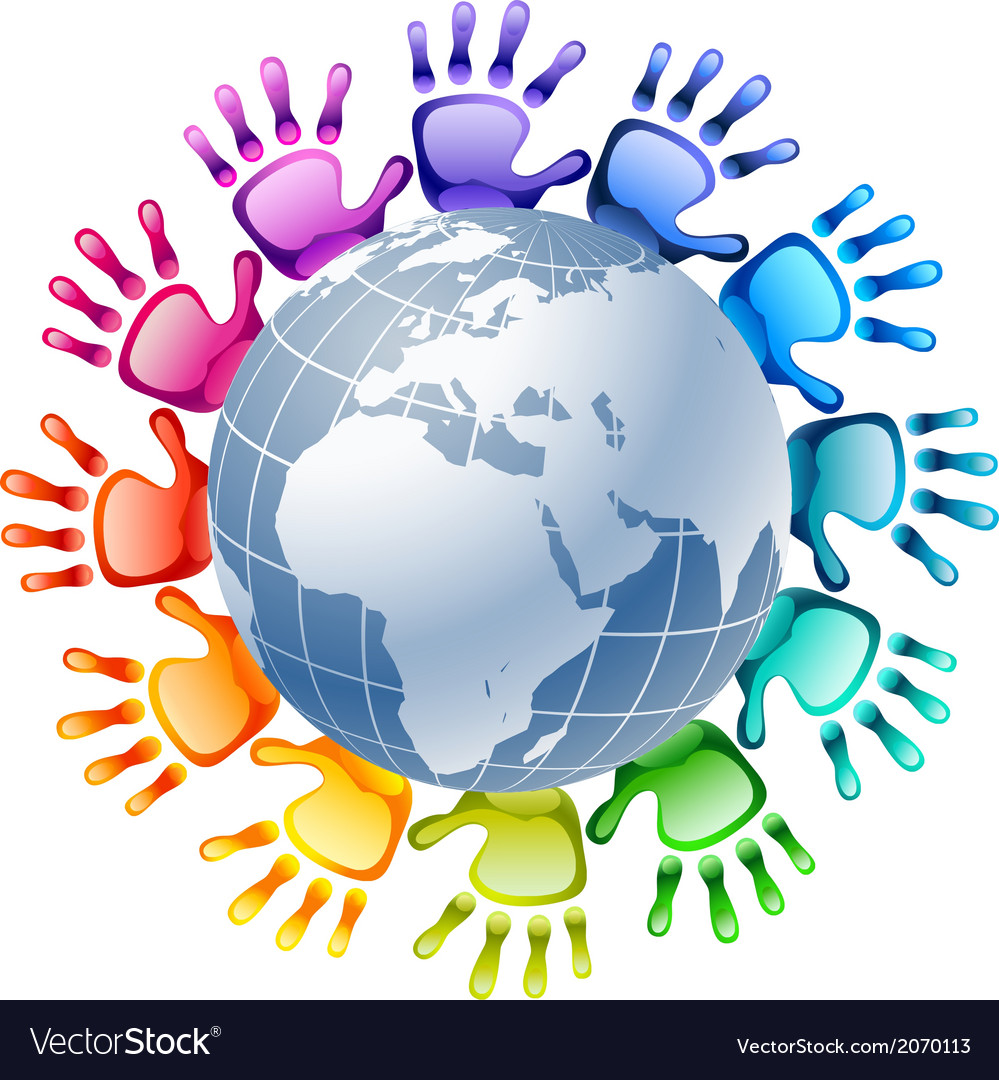 Hands around globe Royalty Free Vector Image - VectorStock