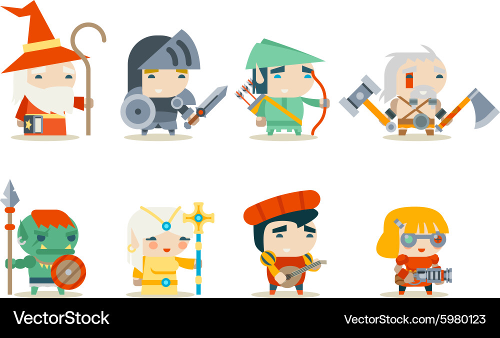 Fantasy RPG Game Character Icons Set Royalty Free Vector