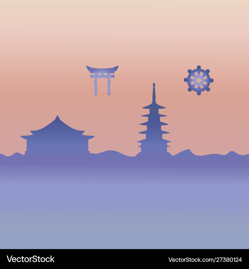 Japanese temple and symbol Royalty Free Vector Image