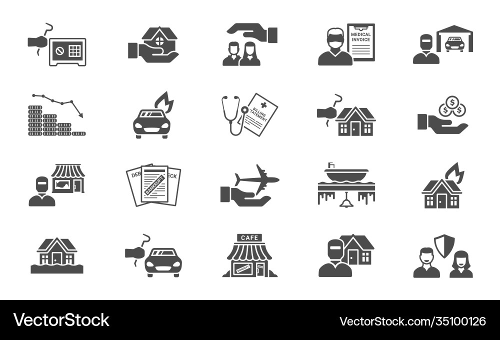 Insurance support icons set payment damages from Vector Image