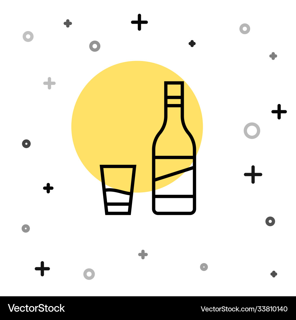 Black line bottle vodka with glass icon Royalty Free Vector
