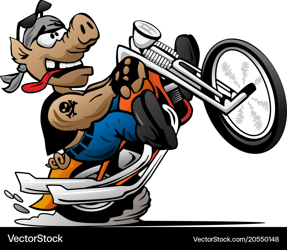 Biker hog on a motorcycle cartoon Royalty Free Vector Image