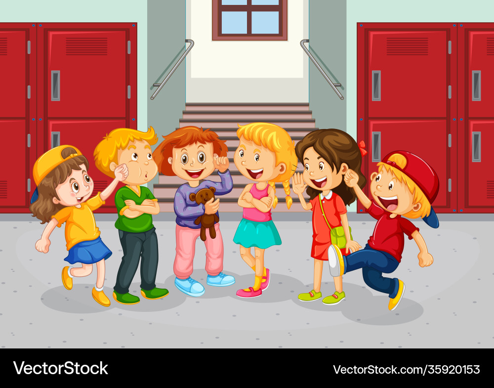 Happy children at school hallway Royalty Free Vector Image