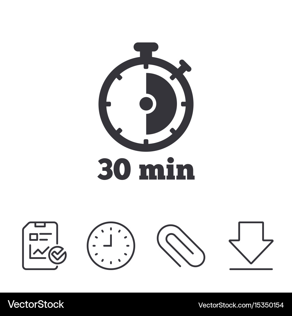 Timer sign icon 30 minutes stopwatch symbol Royalty Free Vector Image ...