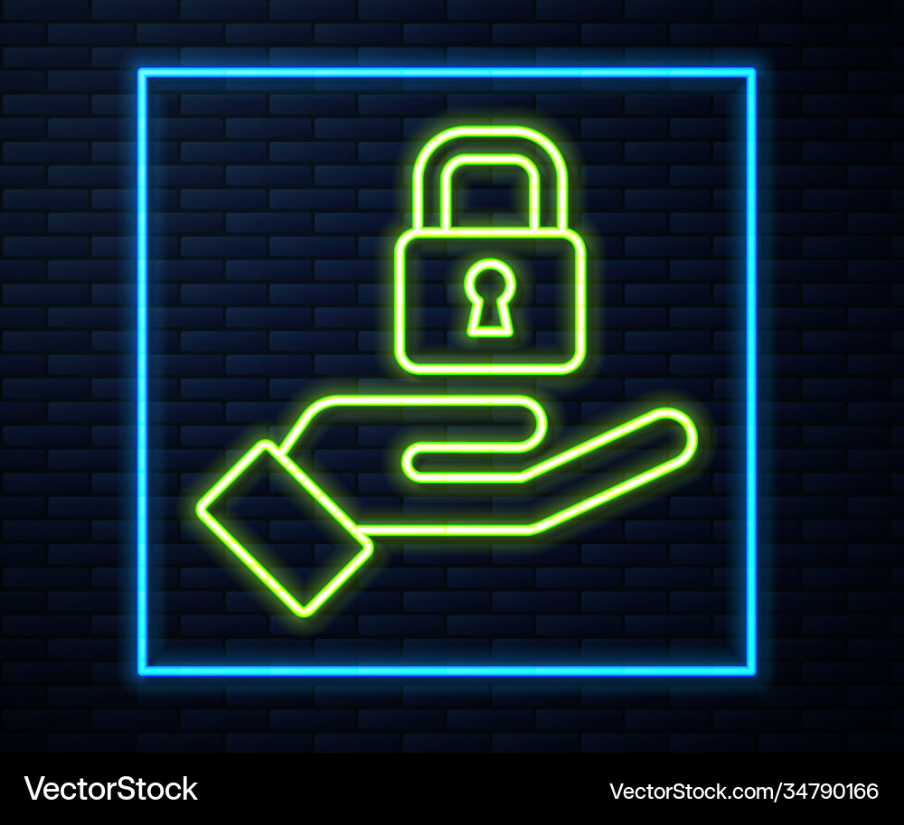 Glowing neon line lock in hand icon isolated Vector Image