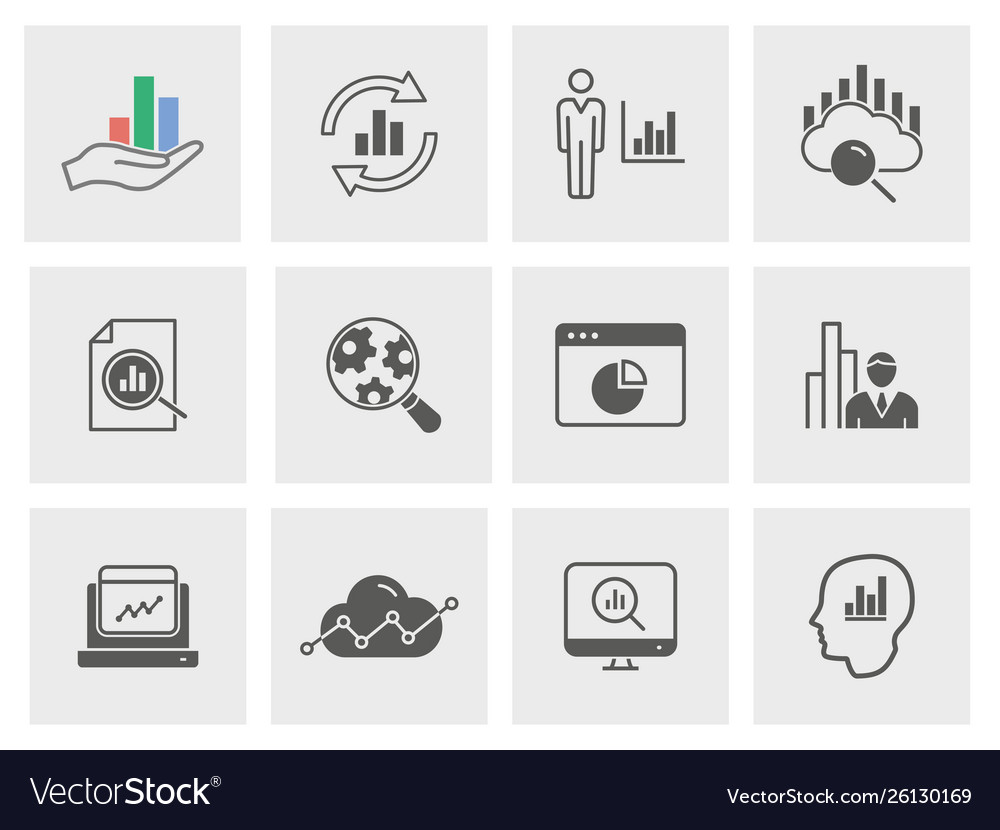 Data analysis icon set isolated Royalty Free Vector Image