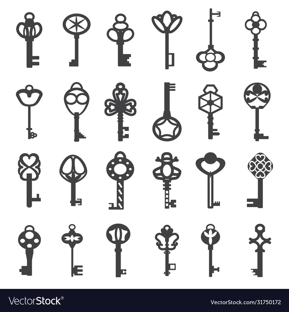 Vintage antique key collection set old Royalty Free Vector