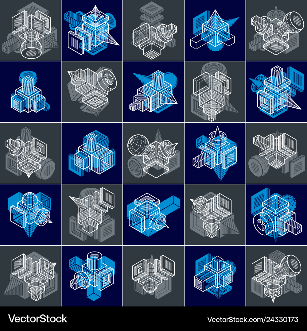 Abstract three-dimensional shapes set designs Vector Image