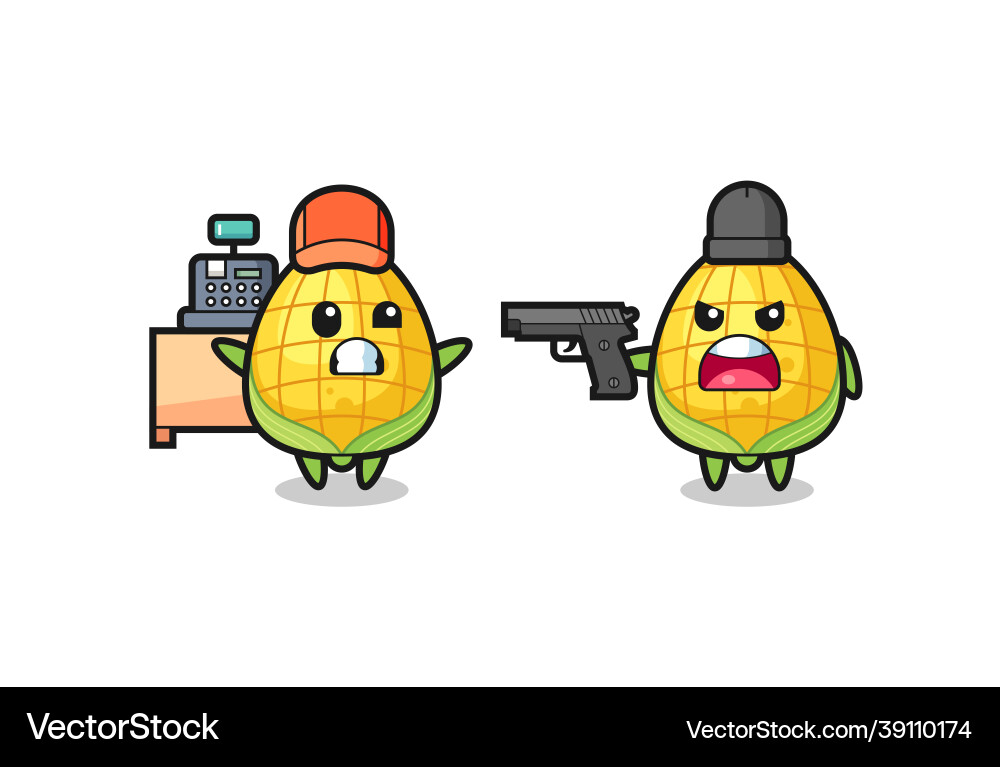 Cute corn as a cashier is pointed a gun Royalty Free Vector