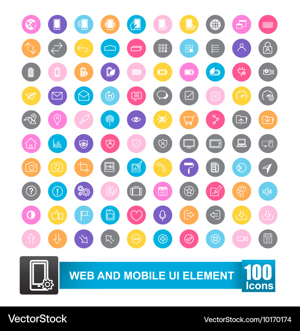 Set of 100 icon with color background for web Vector Image
