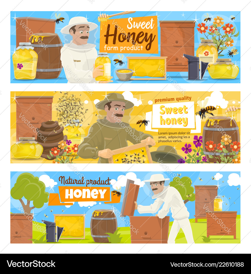 Beekeeping apiary farm and beekeeper Royalty Free Vector