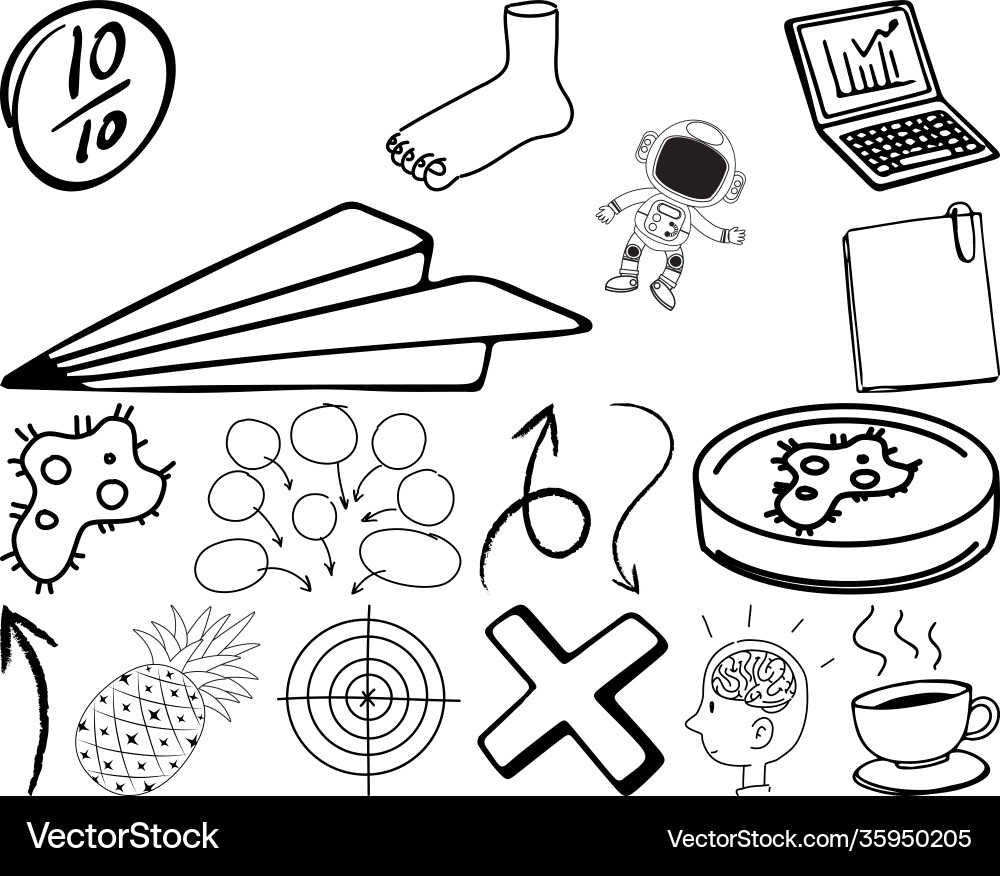 Set item and symbol hand drawn doodle Royalty Free Vector