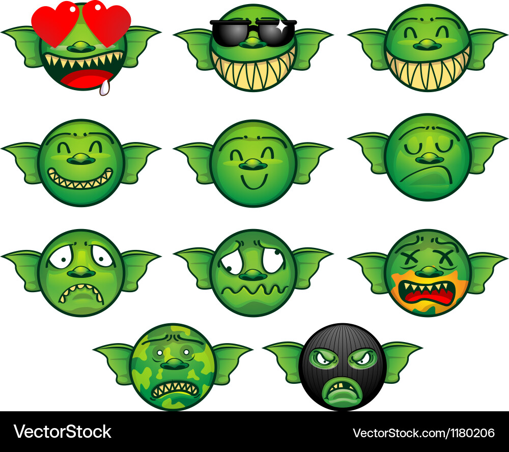 Gremlin emoticon set Royalty Free Vector Image