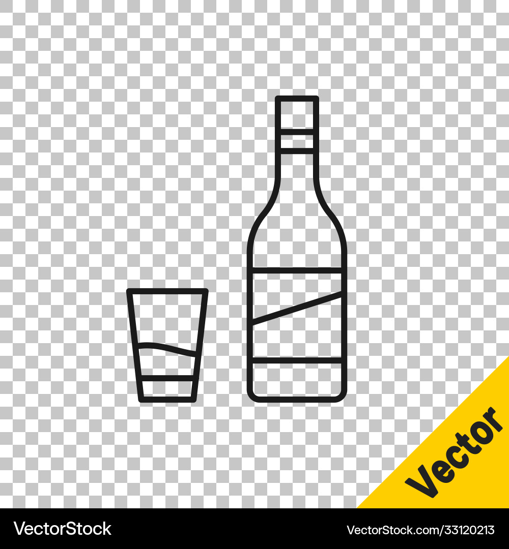 Black line bottle vodka with glass icon Royalty Free Vector