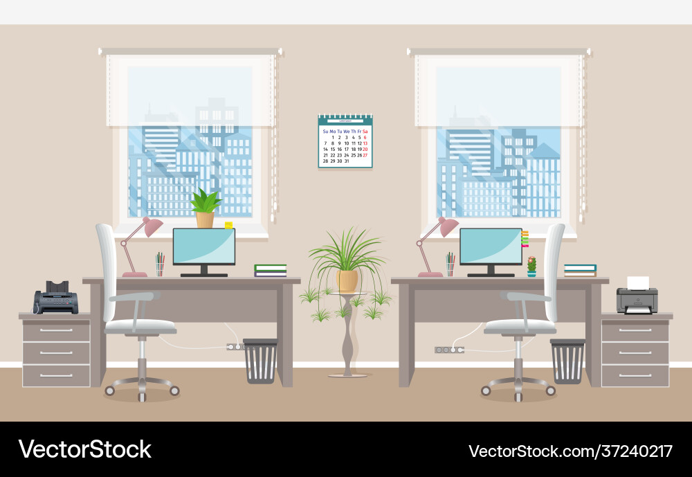 Office interior design with two workplaces Vector Image