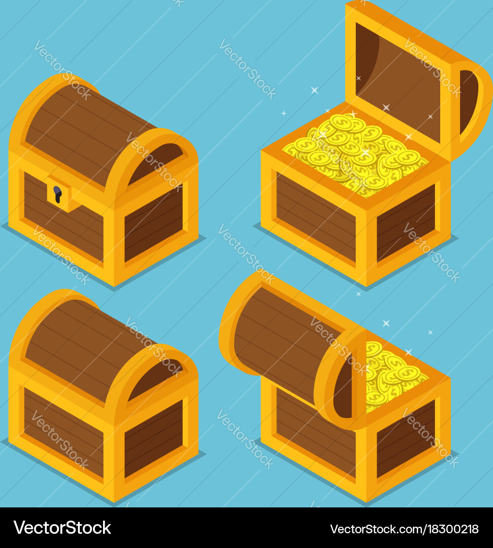 Isometric wooden treasure chests Royalty Free Vector Image