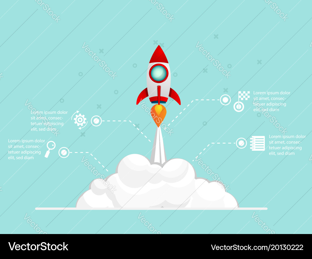 Rocket startup launch infographic Royalty Free Vector Image